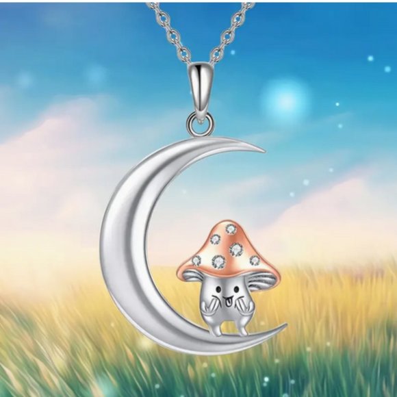 Jewelry | Cute Cresent Moon Mushroom Guy Silver Necklace | Poshmark